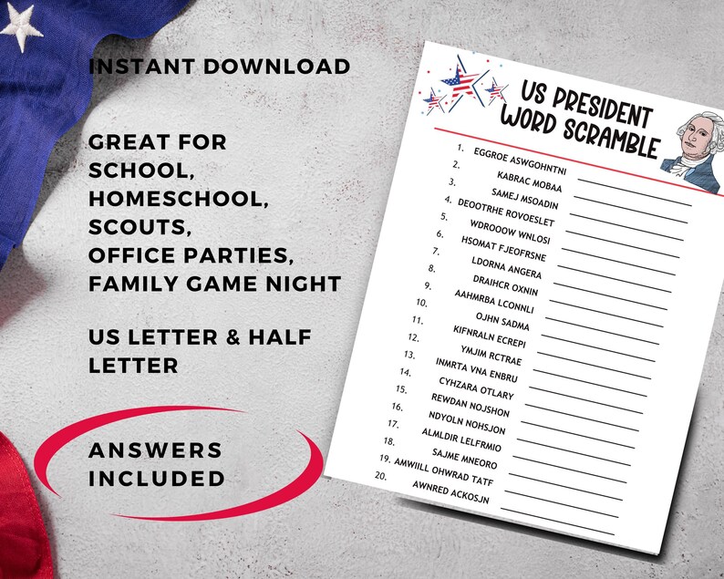 Presidents Day Games, 4th of July Games, Patriotic Games, US Presidents ...