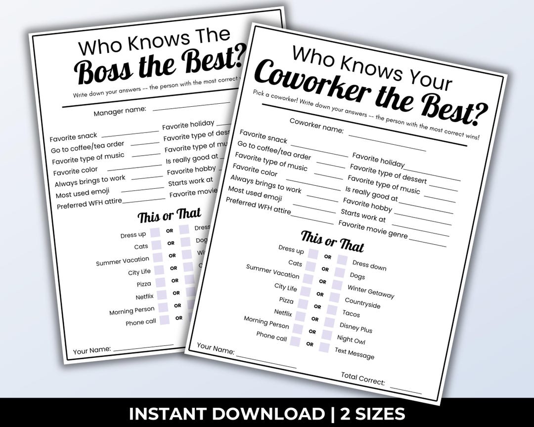 Staff Meeting Game, Who Knows Boss Best, Office Party Quiz, Get to Know ...