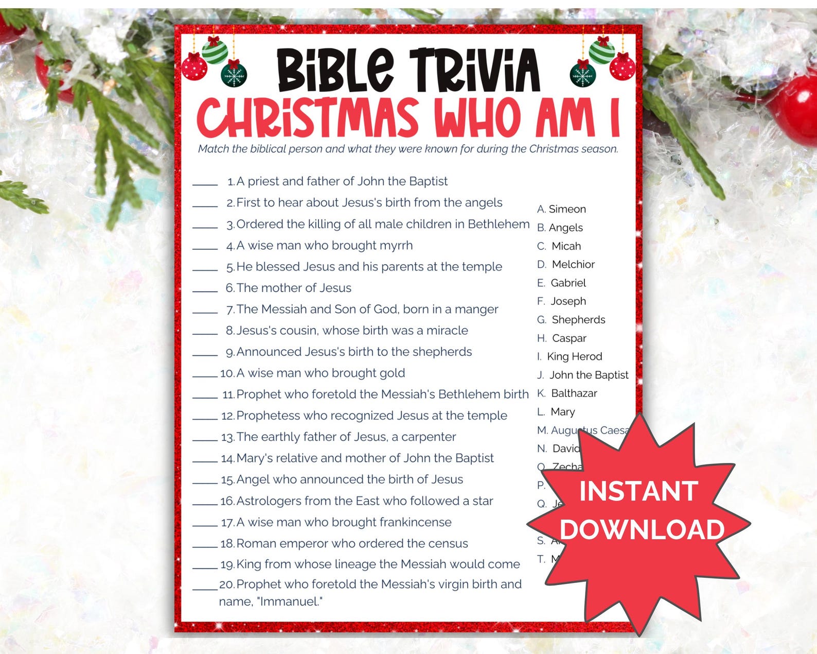 Christmas Bible Trivia, Bible Riddles Who Am I Bible Game Christmas ...