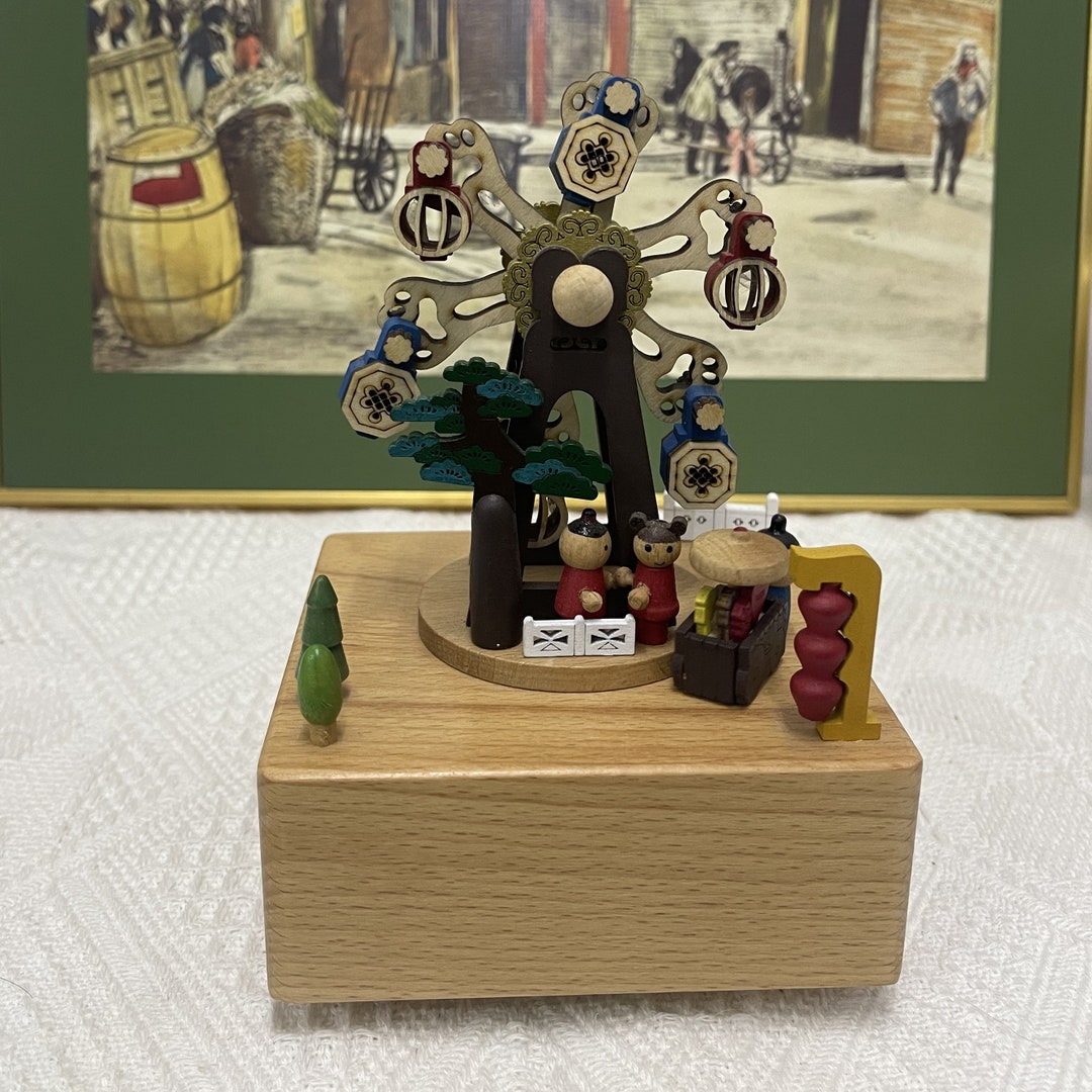 Ferris Wheel Music Box Wooden Musical Box Featuring Moving Small Car ...