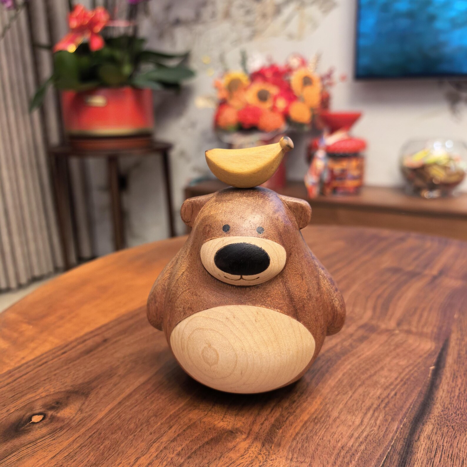 Wooden Bear Figurine/ Hand Engraving Bear Sculpture/ Wooden Banana Bear ...