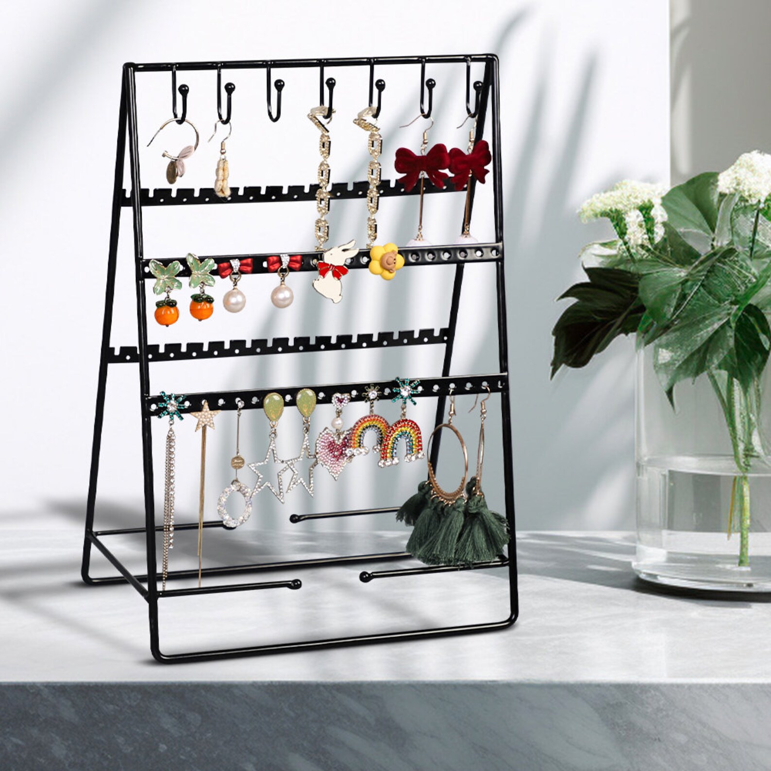 Jewelry Holder Organizer 4 Tier Triangle Rack Necklace Display Stand ...