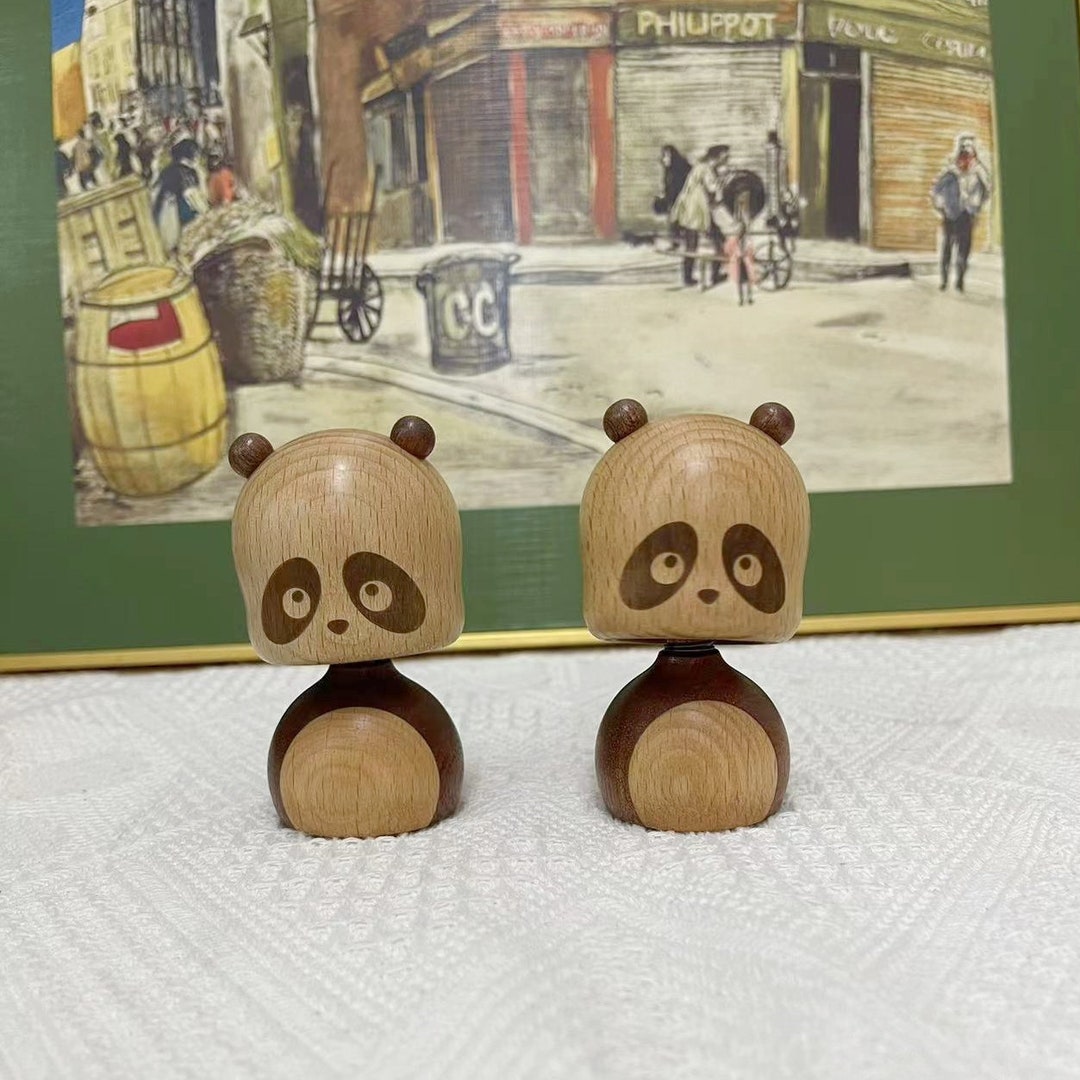 Handmade Wooden Panda Bobblehead for Car Dashboard / Bobbling Head ...