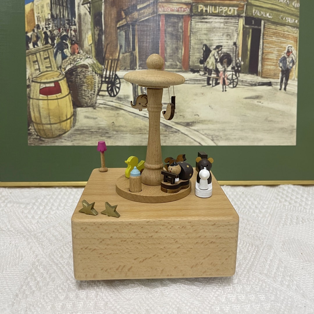 Sleeping Doll Music Box Wooden Musical Box Featuring Moving Small Horse ...