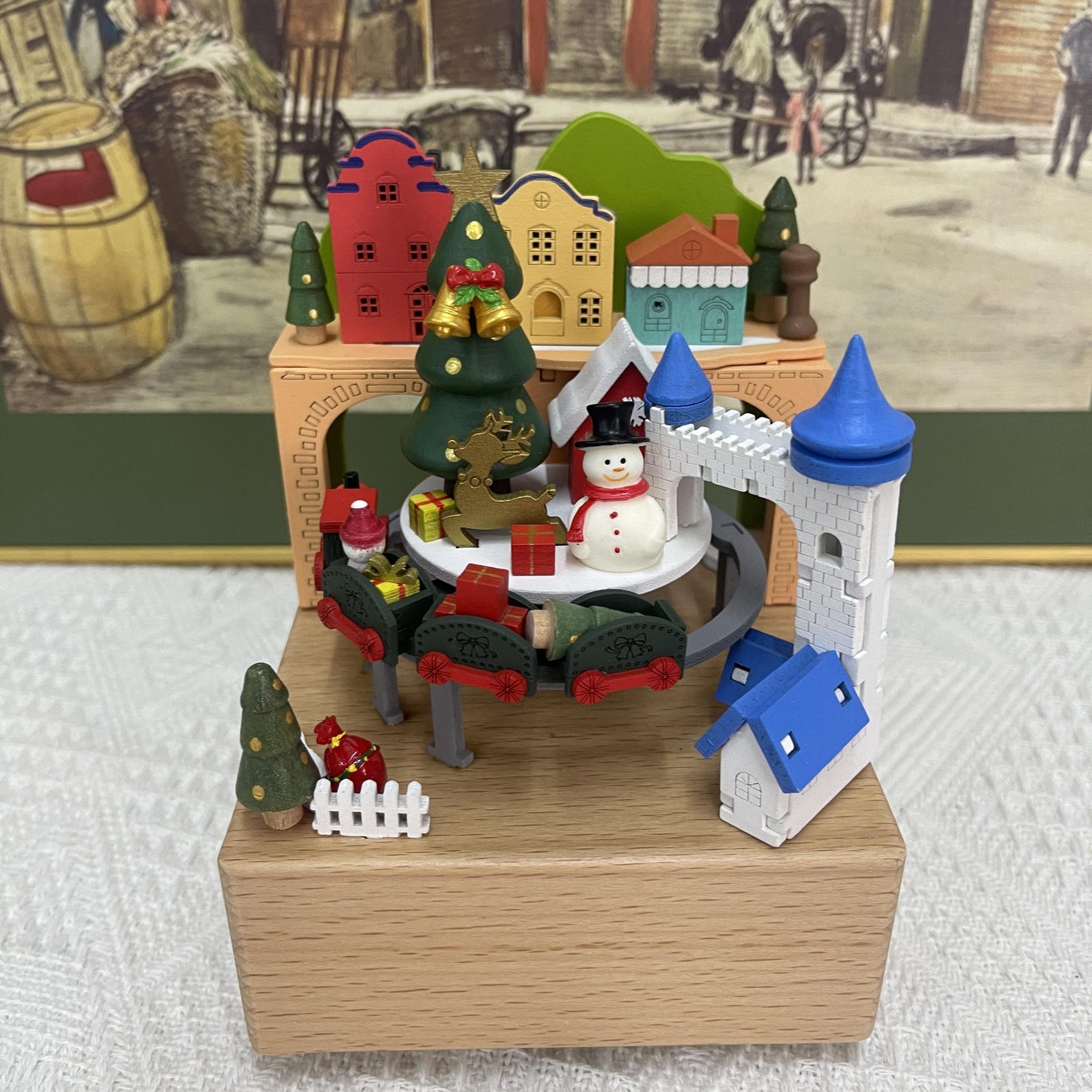 Christmas Music Box Wooden Musical Box Featuring Moving Train ...