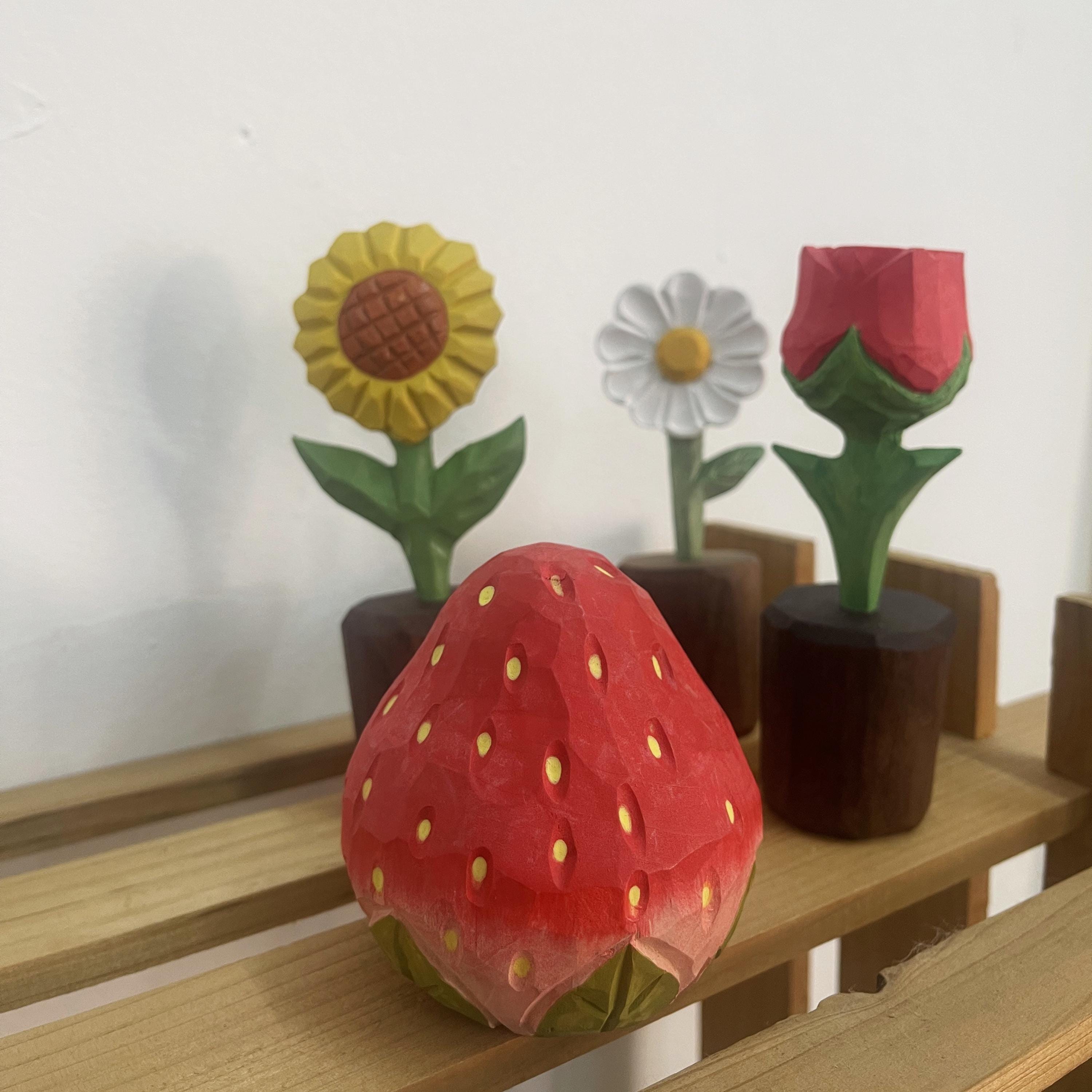 Wooden Strawberry Figurine/ Hand Engraving Fruit Sculpture/ Handcrafted ...