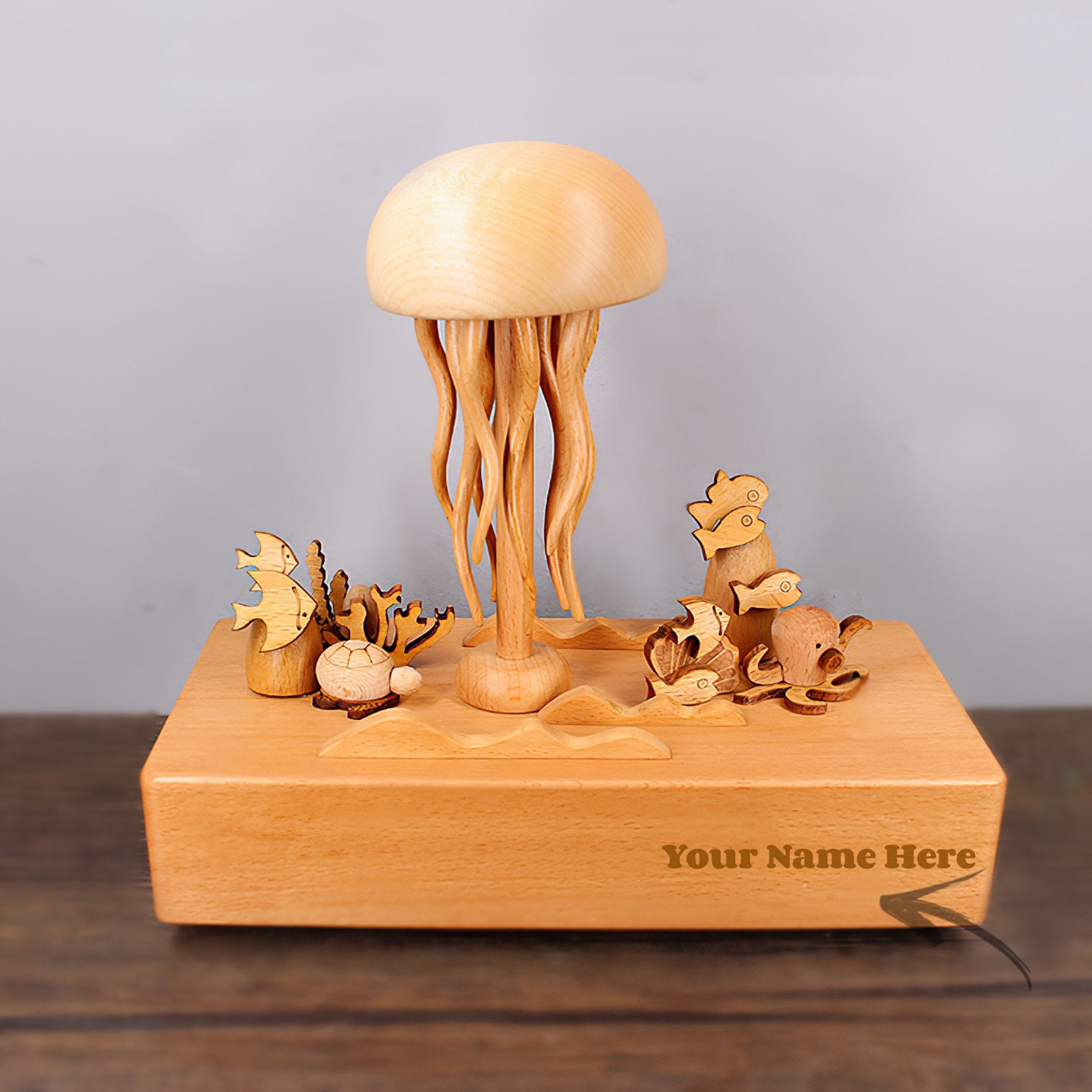 Personalized Jellyfish Wooden Music Box / Handmade Wooden Custom ...