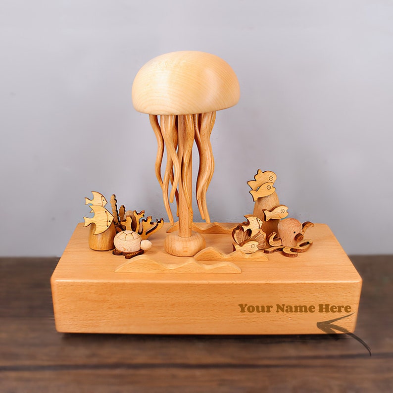 Personalized Jellyfish Wooden Music Box / Handmade Wooden Custom ...