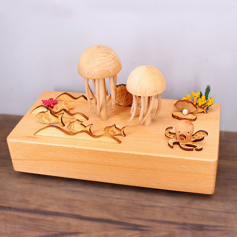 Personalized Jellyfish Wooden Music Box / Handmade Wooden Custom ...