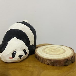 Wooden Panda Figurine/ Hand Engraving Panda Sculpture/ Handcrafted Wood ...