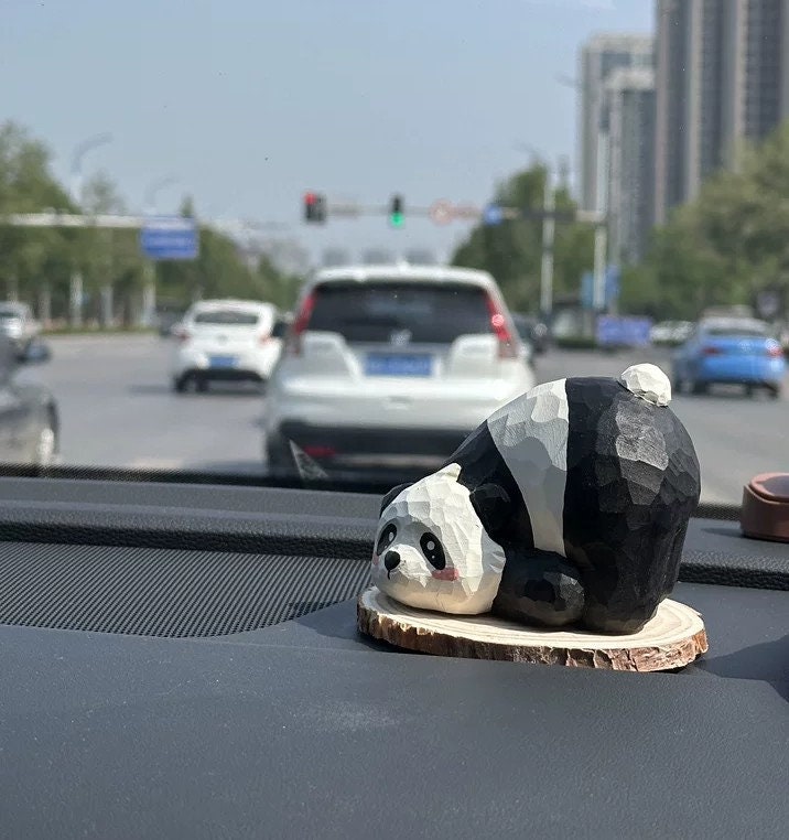 Wooden Panda Figurine/ Hand Engraving Panda Sculpture/ Handcrafted Wood ...