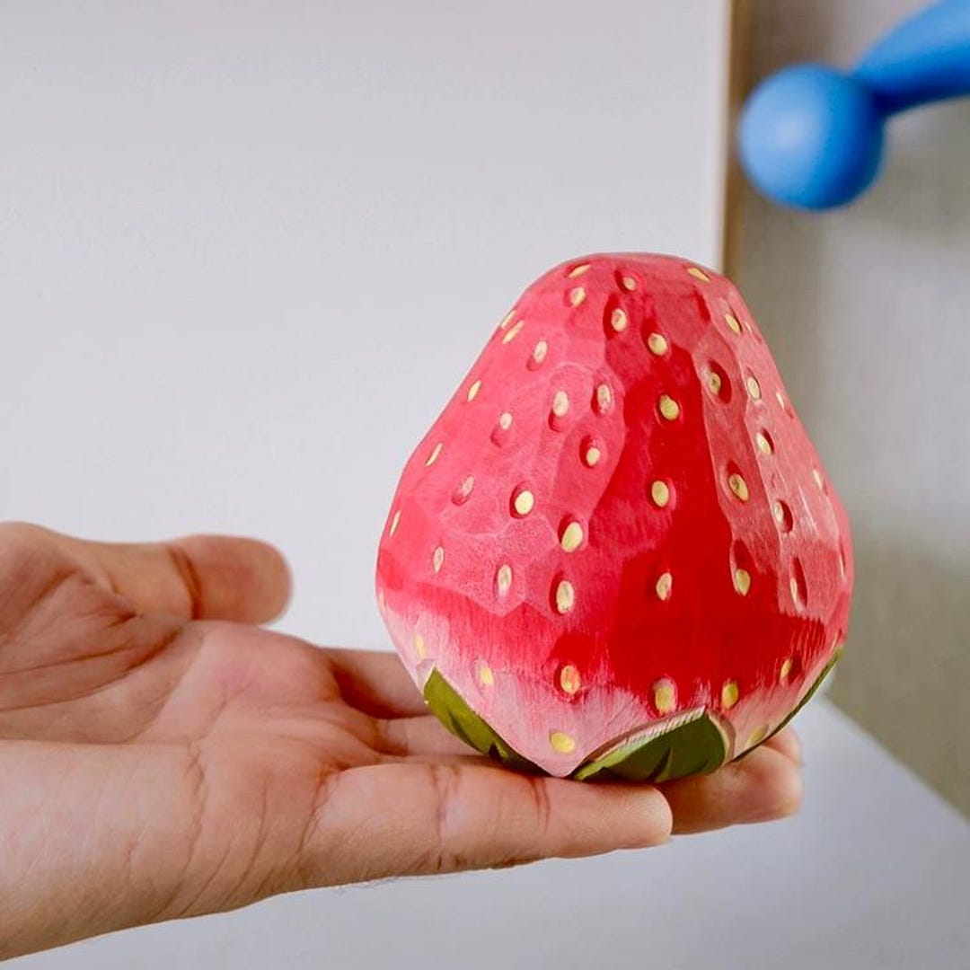Wooden Strawberry Figurine/ Hand Engraving Fruit Sculpture/ Handcrafted ...