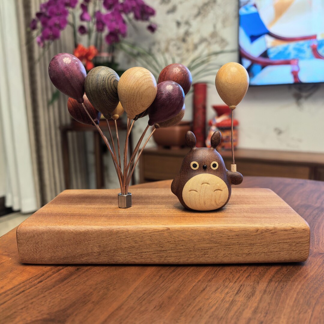 Wooden Totoro Figurine/ Wooden Balloon Tabletop Ornament/ Creative ...
