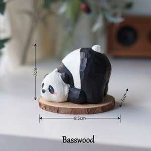 Wooden Panda Figurine/ Hand Engraving Panda Sculpture/ Handcrafted Wood ...