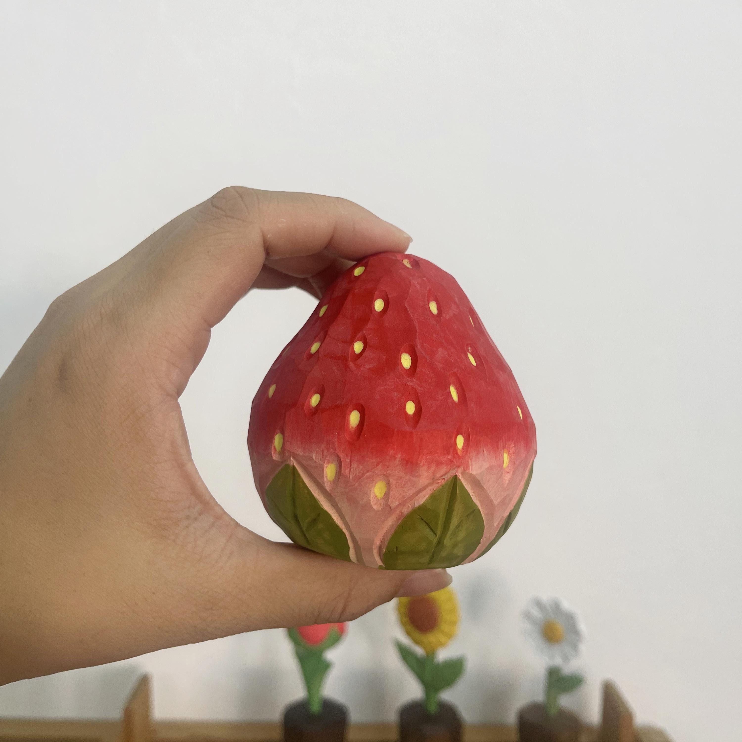 Wooden Strawberry Figurine/ Hand Engraving Fruit Sculpture/ Handcrafted ...