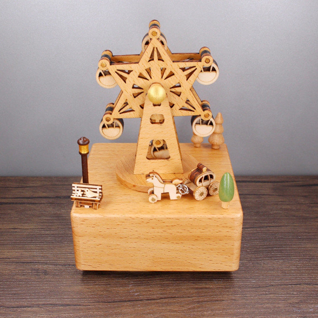Ferris Wheel Music Box Wooden Musical Box Featuring Moving Small Car ...