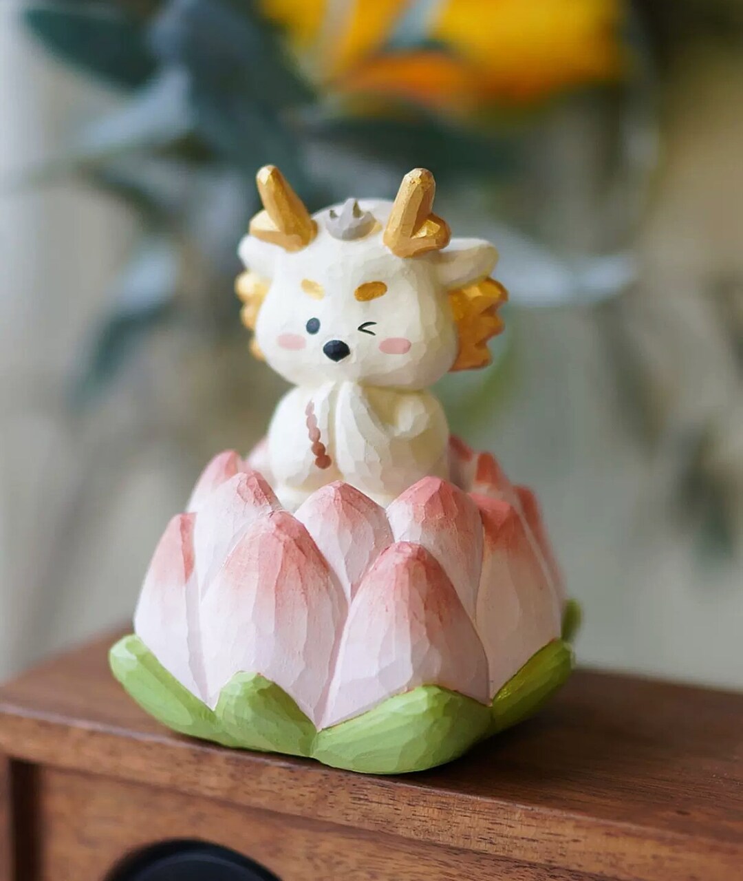 Wooden Cute Dragon Figurine/ Cartoon A Praying Dragon Statue ...