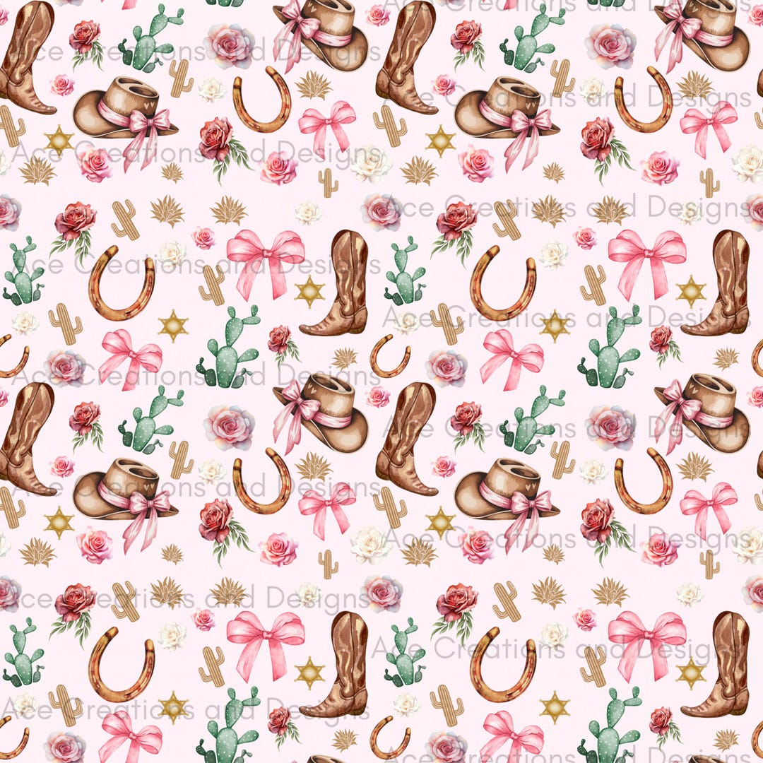 Western Cowgirl Pattern for Tumblers, Bags & Fabrics. Unique Seamless ...