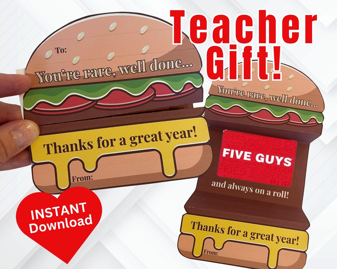 Printable Burger Gift Card Holder – Thank You Teacher (digital Download ...