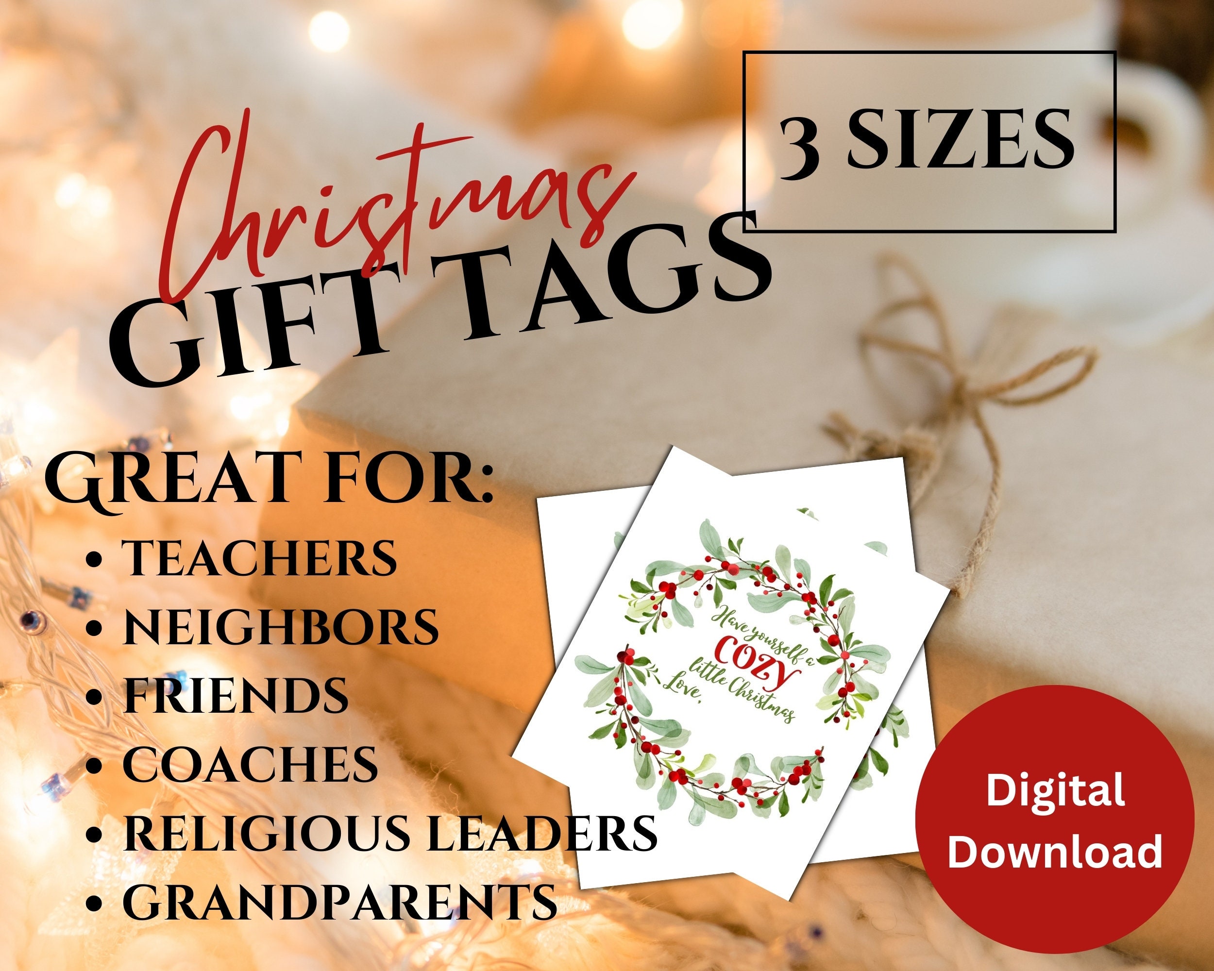 Printable Christmas Gift Tag, Cozy Christmas Gift Tag, Teacher Gift Tag ...