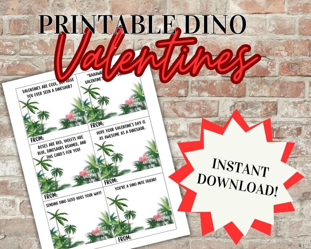 Classroom Valentines Dinosaur PRINTABLE Valentine for Small Dinosaur ...