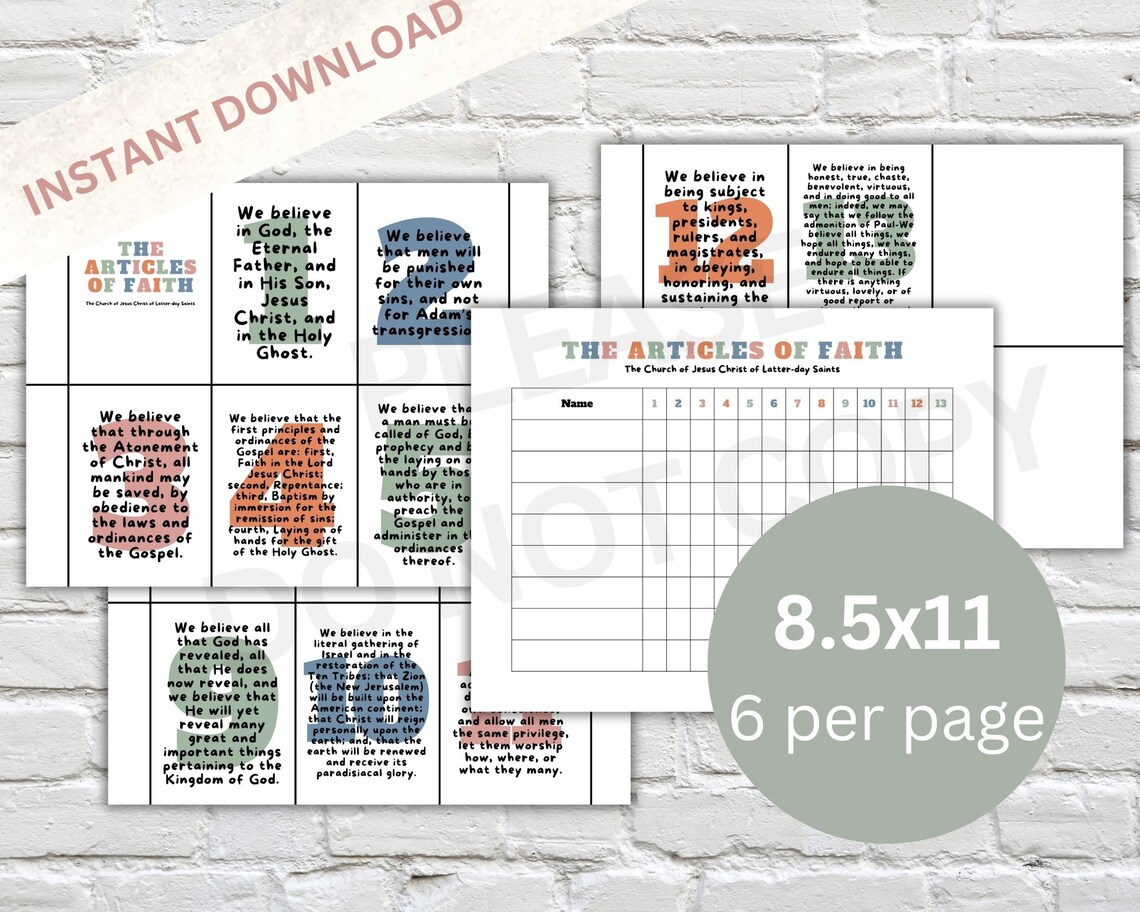 13 Articles of Faith Flashcards, LDS Primary 2024, Articles of Faith ...