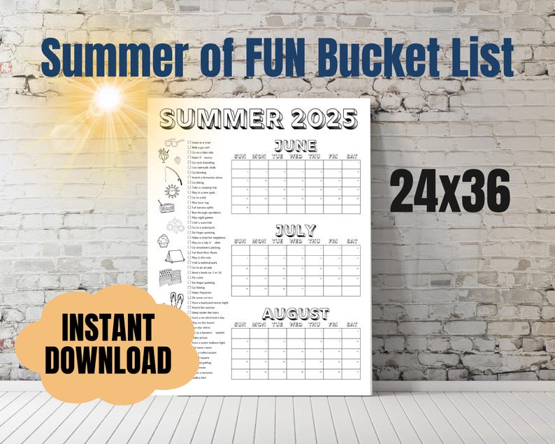 2025 Summer Bucket List PRINTABLE Poster, Family Summer Calendar ...
