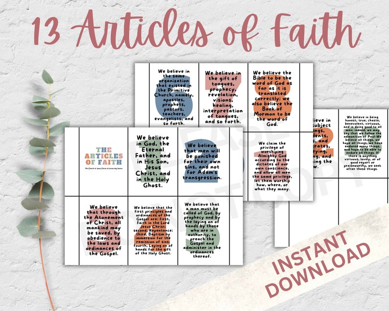13 Articles of Faith Flashcards, LDS Primary 2024, Articles of Faith ...