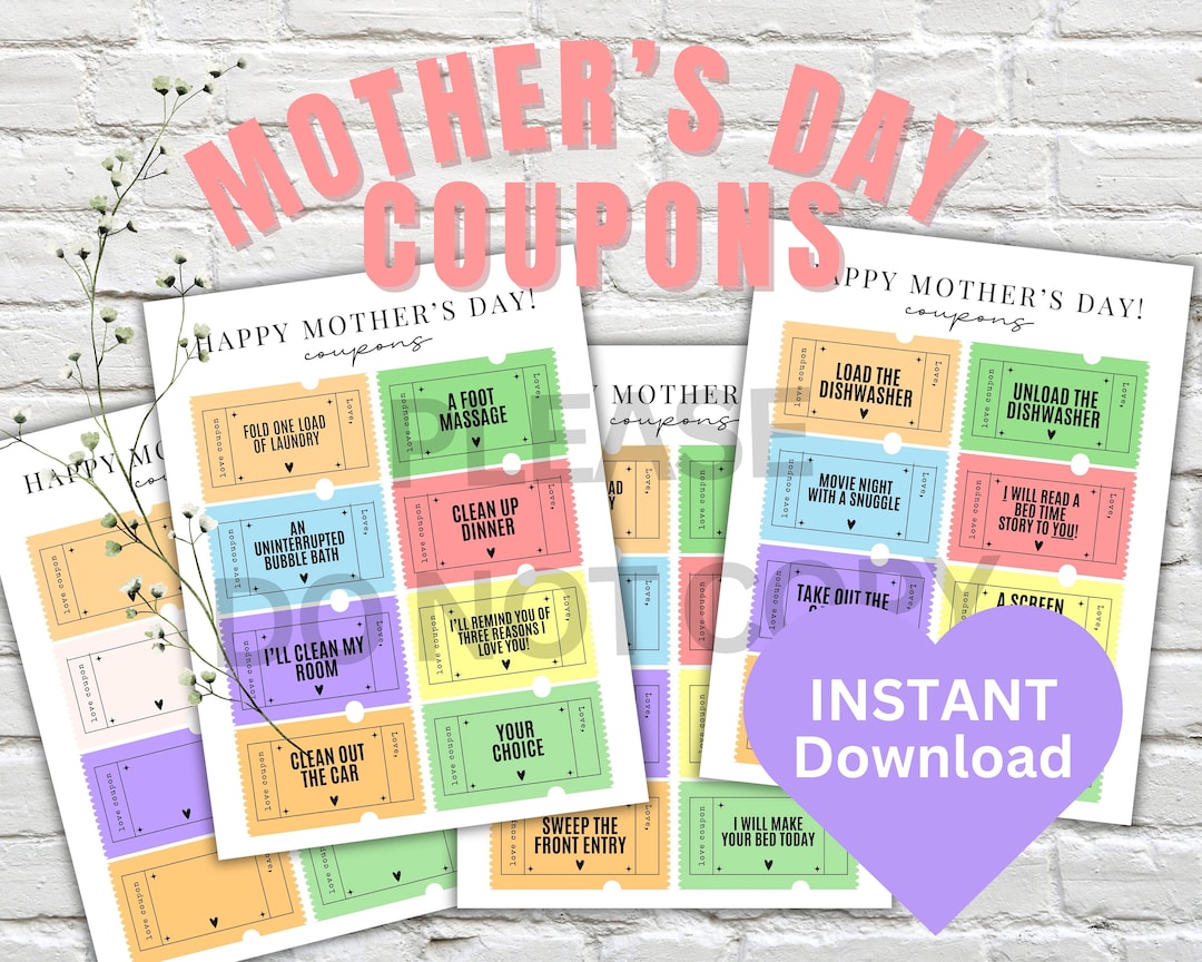 Mother's Day Coupon PRINTABLE, Mom Coupon Book, EDITABLE Mothers Day ...