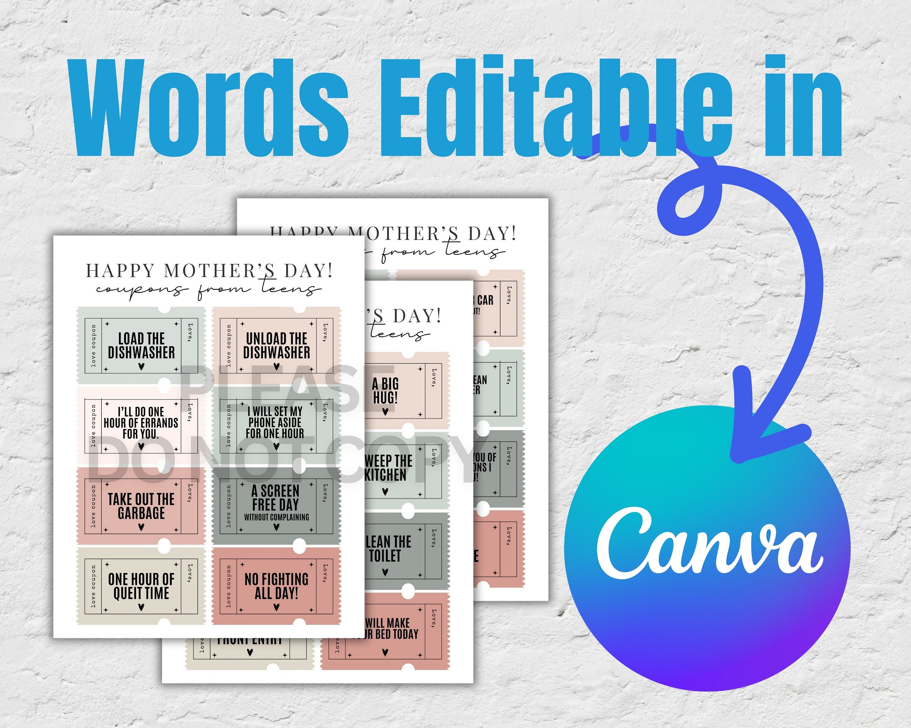 EDITABLE Coupon Template From TEENS, Mother's Day Coupons, Printable ...