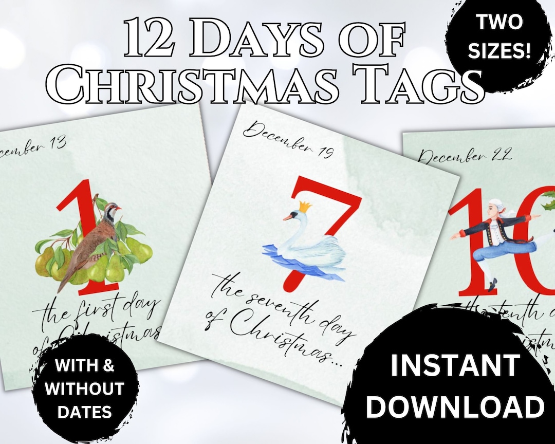 12 Days of Christmas Gift Tags, Christmas Printable, Christmas Download ...