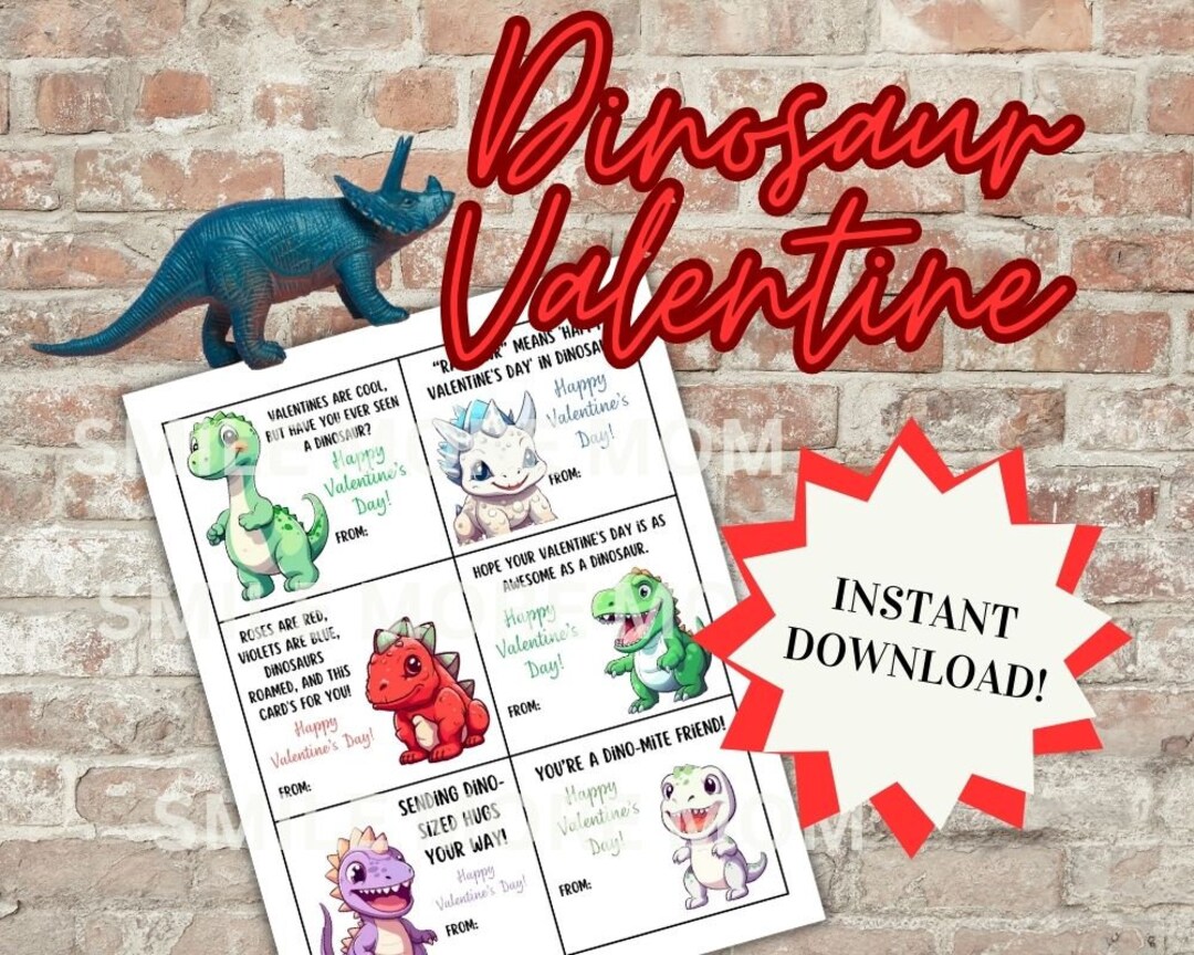 Valentines Dinosaur PRINTABLE Valentine for Small Dinosaur Toy Instant ...