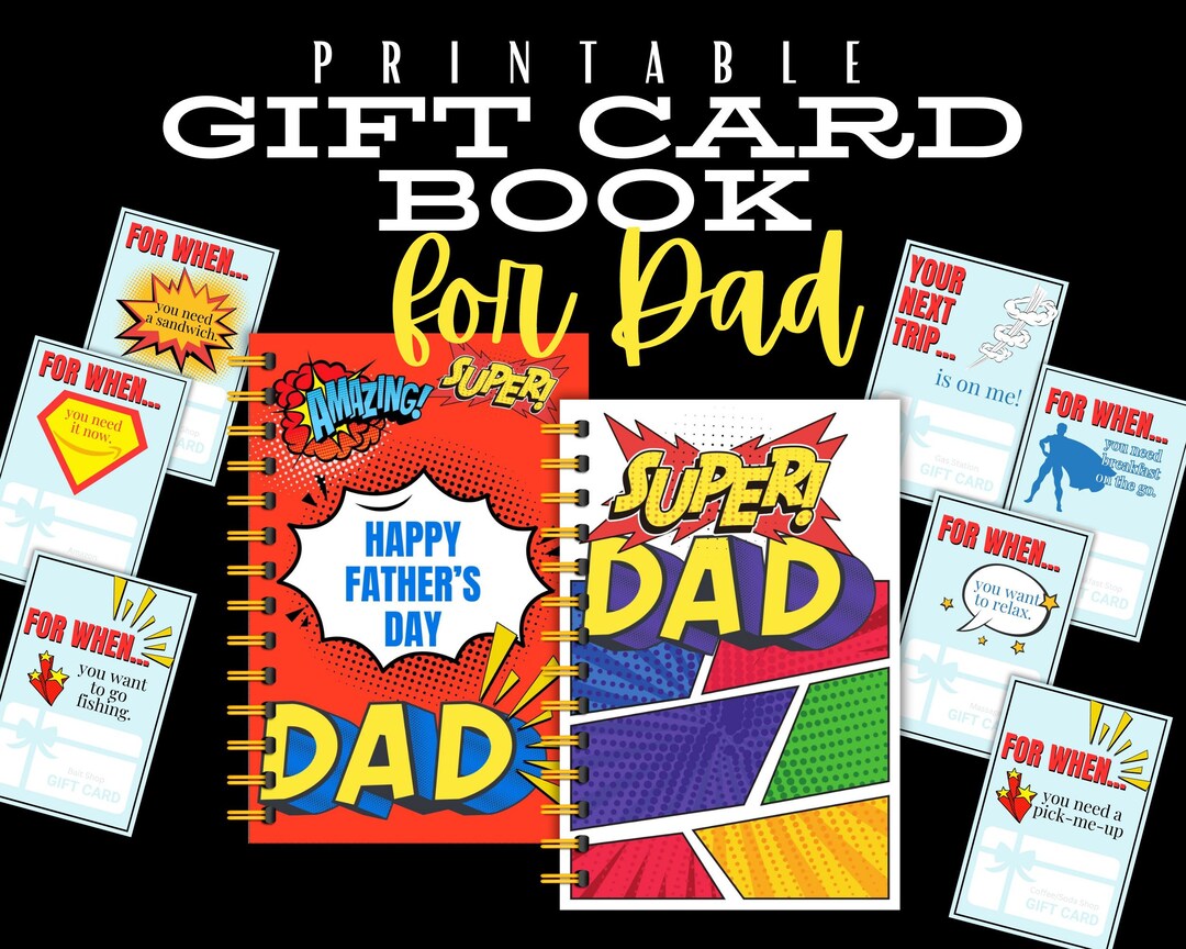 Super Dad Birthday Gift, Printable Father's Day Gift Card Book, Gift ...