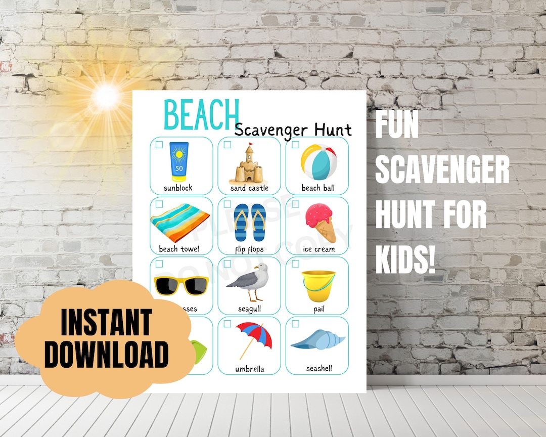Beach Adventures Await: Printable Scavenger Hunt for Kids! Instant ...
