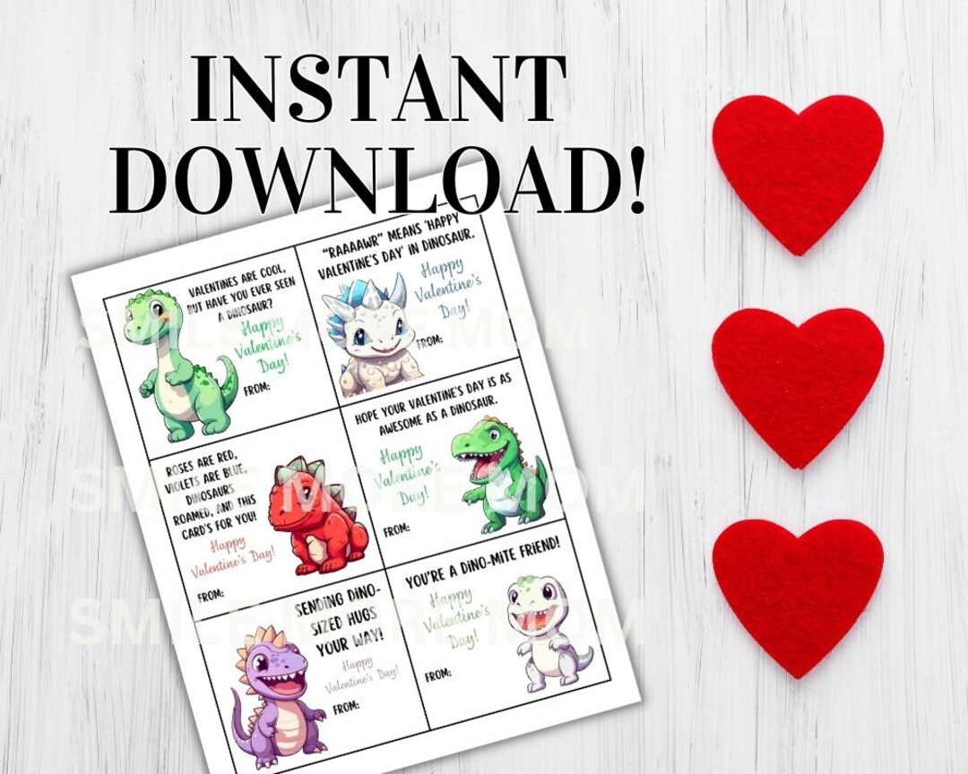 Valentines Dinosaur PRINTABLE Valentine for Small Dinosaur Toy Instant ...
