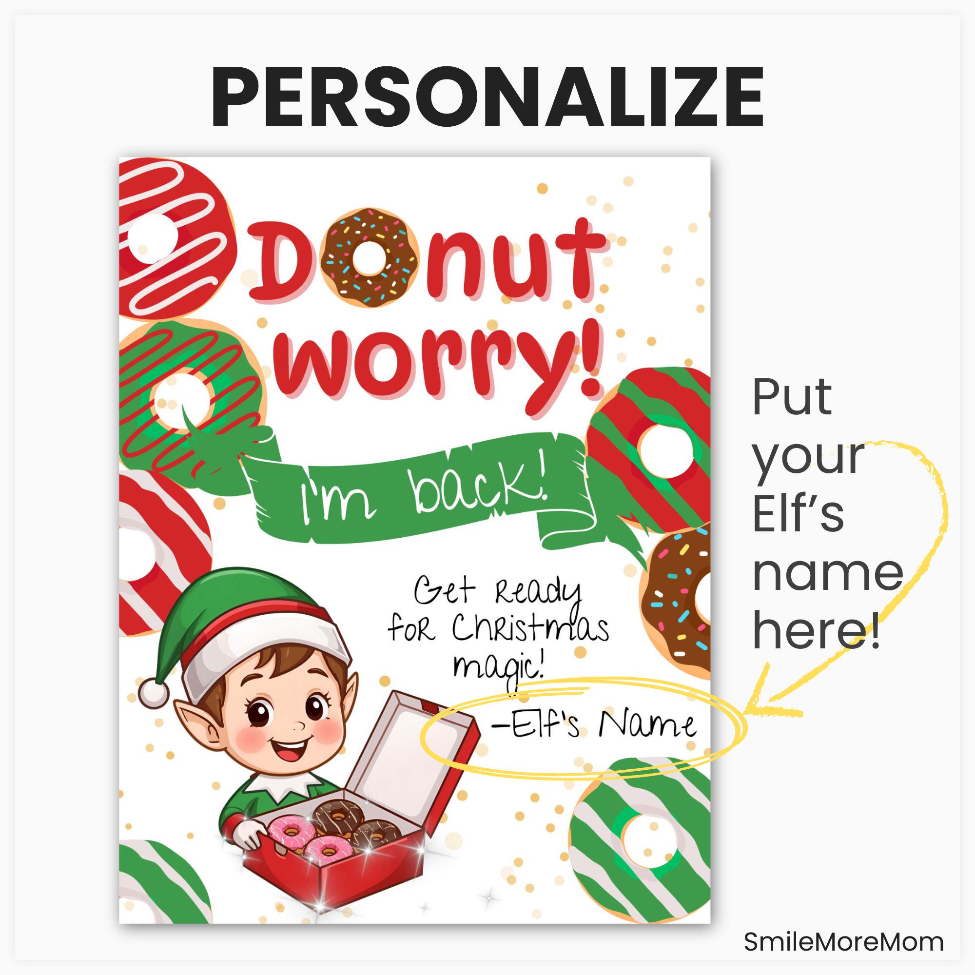 Elf Arrival Letter Printable | Donut Worry Elf Return Note | Elf is ...