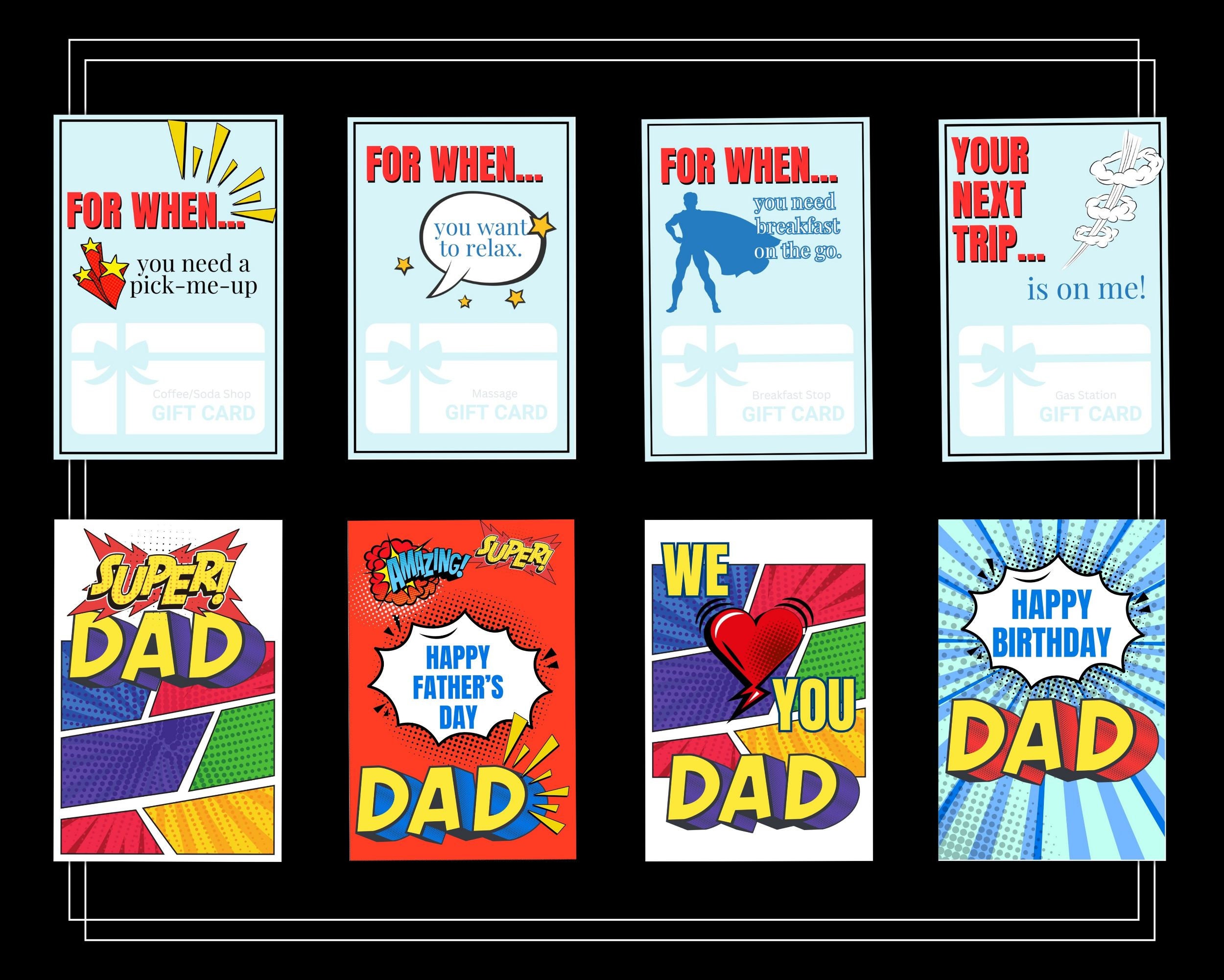 Super Dad Birthday Gift, Printable Father's Day Gift Card Book, Gift ...