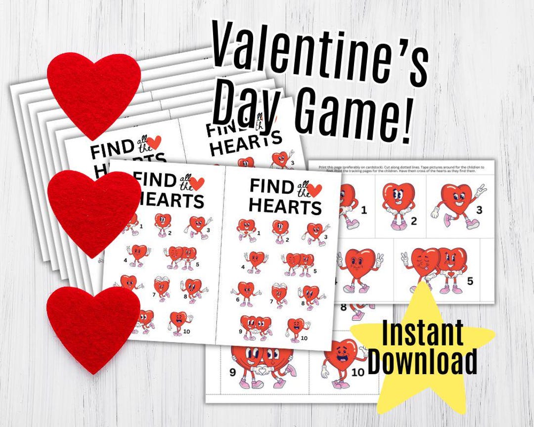 Valentine's Day Game Printable Valentines Class Party Game Heart Hunt ...