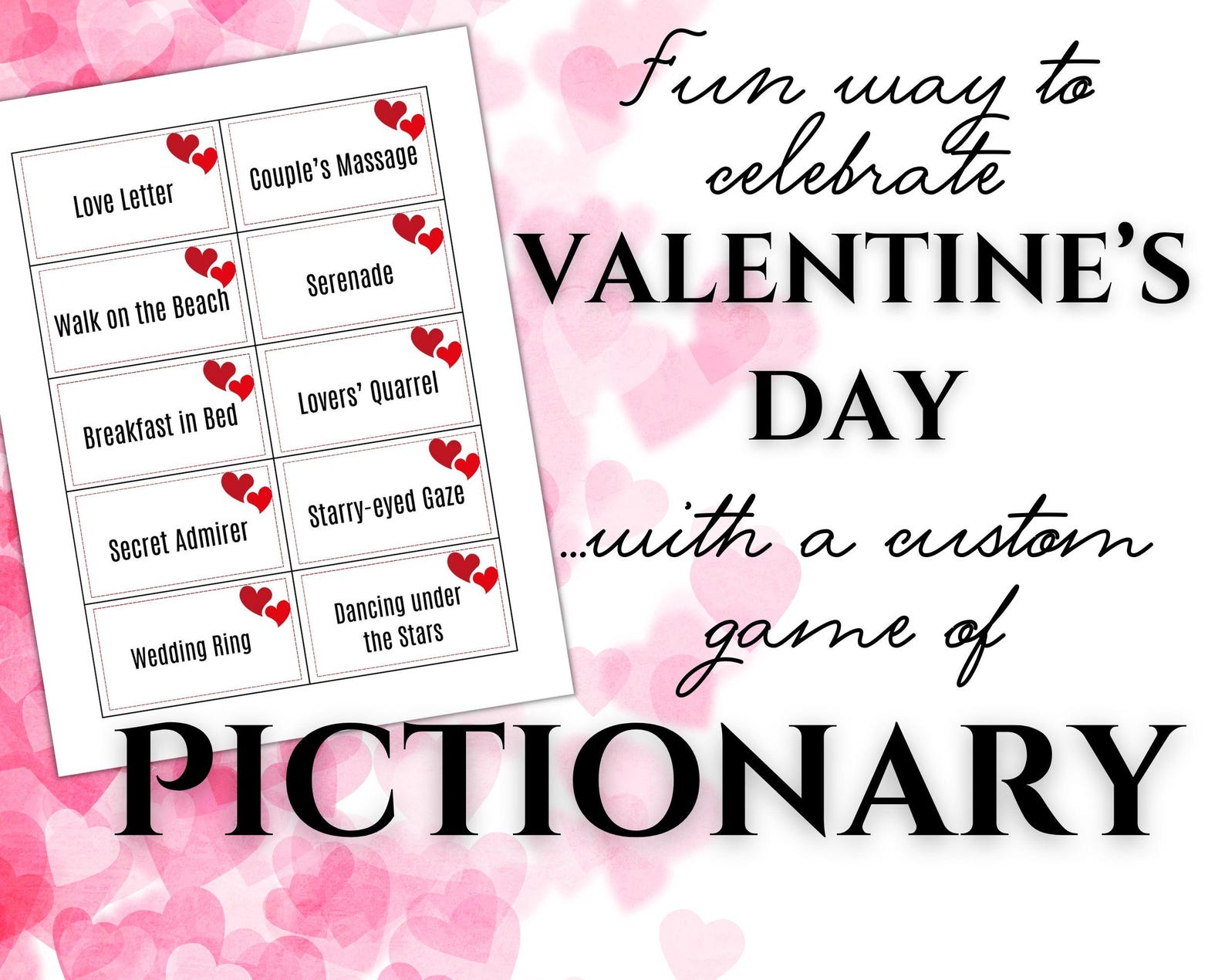 Valentine's Day Pictionary Game Printable Valentines Class Party Game ...