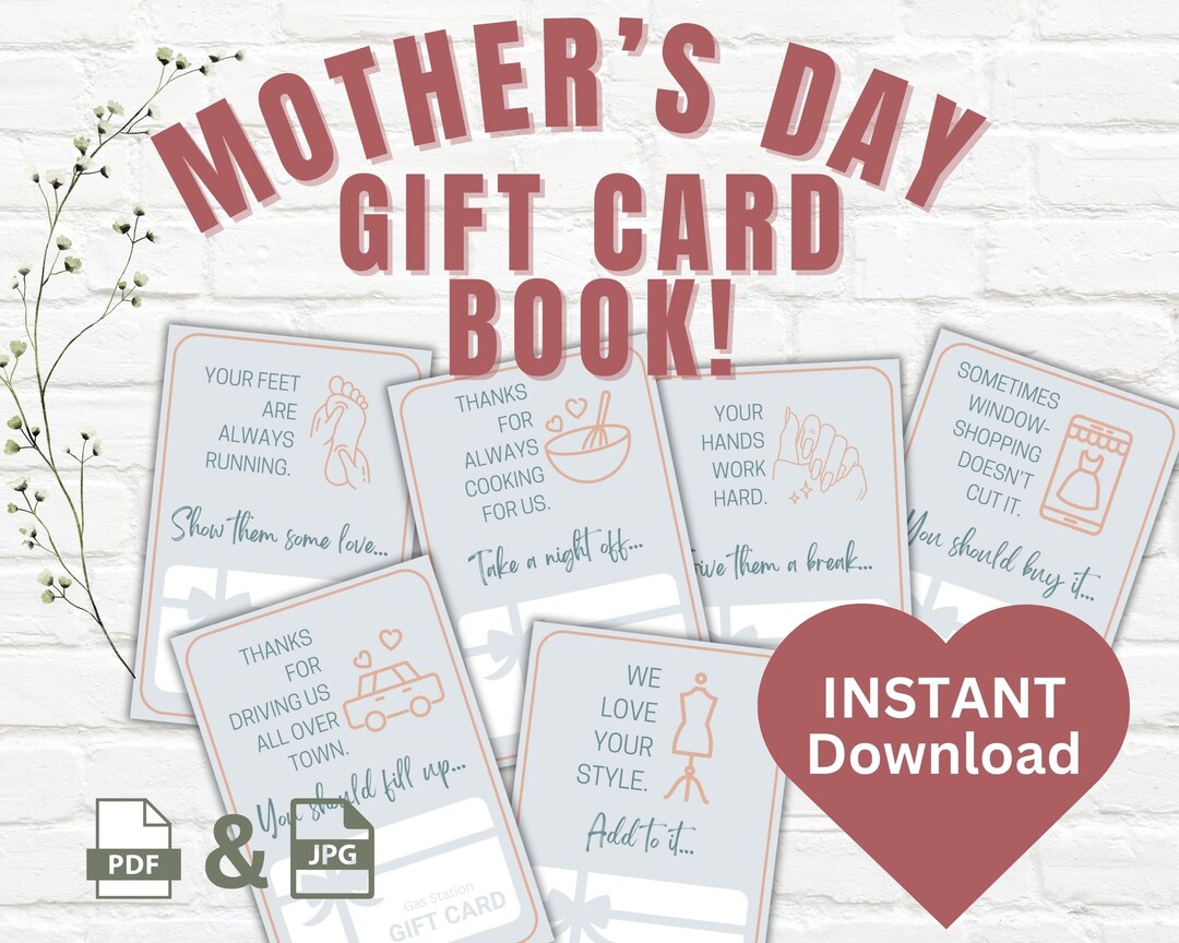 PRINTABLE Mother's Day Gift Card Book, Gift for Mom, Mothers Day ...
