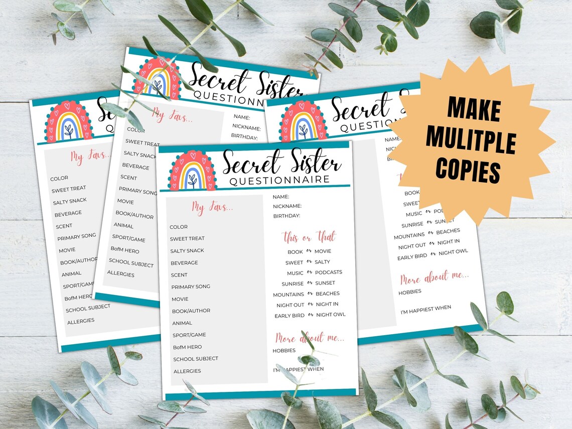 Editable Printable Girls Camp Secret Sister Survey LDS Girls Camp Gift ...