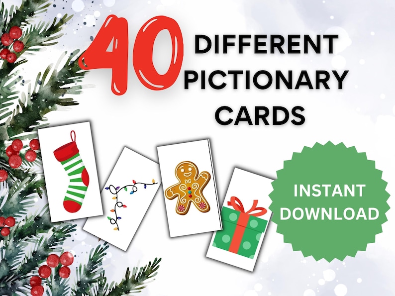 Christmas Pictionary Cards for Kids, Holiday Games (digital Download ...