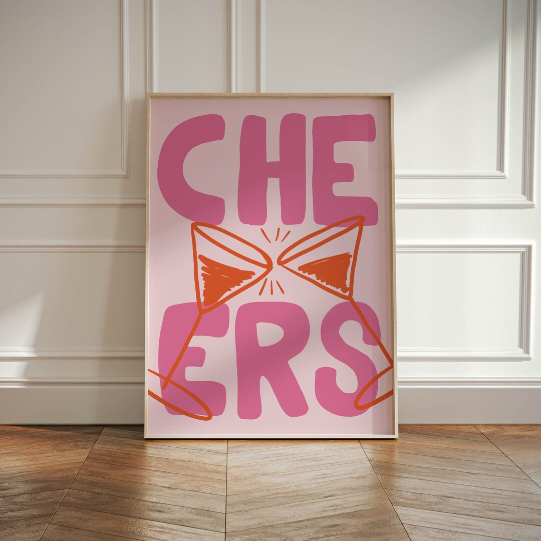 Cheers Print, Wine Glass Cheers Poster, Kitchen Wall Art, Bar Cart Decor, Cocktail Poster ...