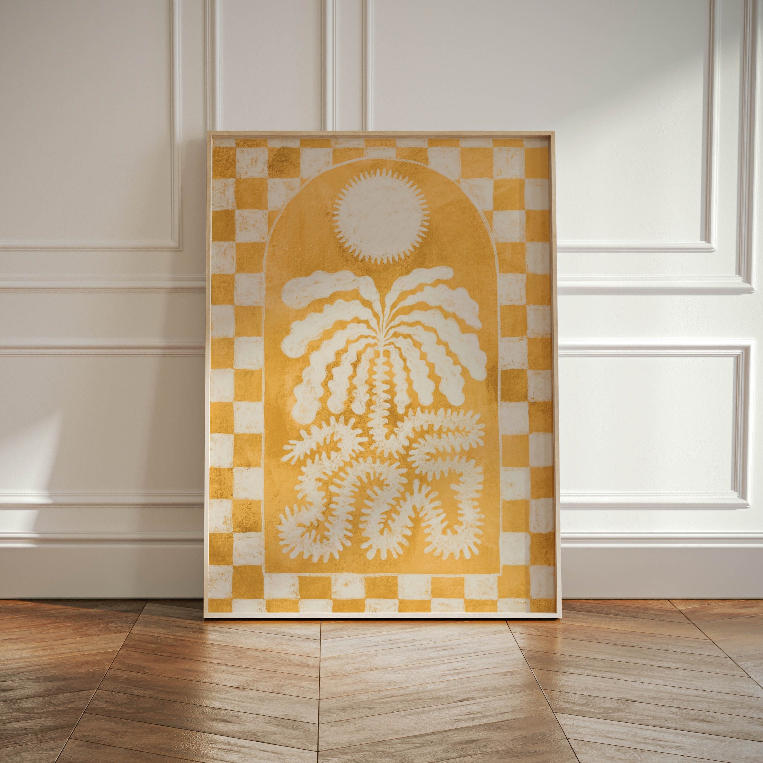 Checkered Palm Tree Print, Palm Trees Abstract Wall Art Neutral ...