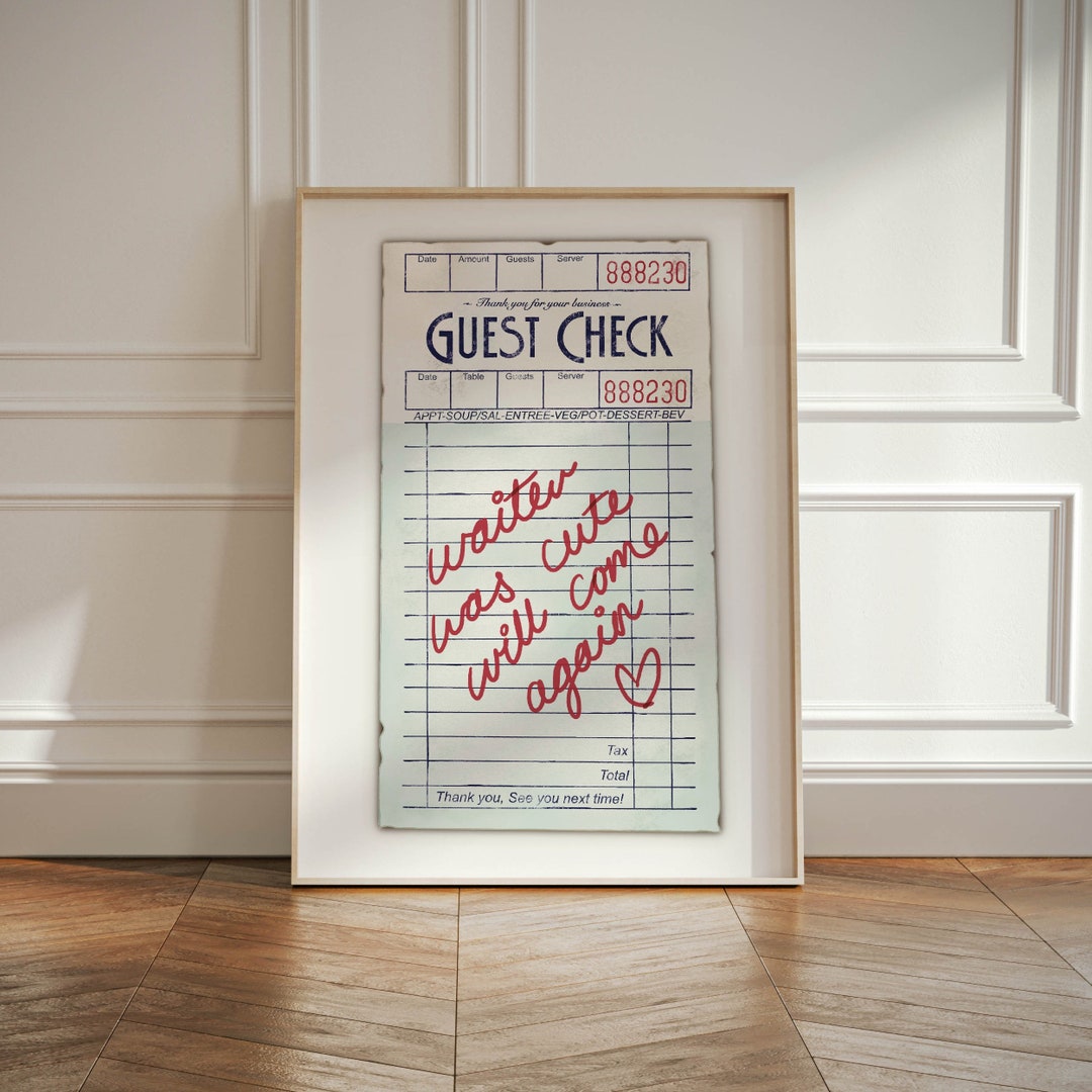 Guest Check Print, Trendy Wall Art Print, Waiter Poster, Restaurant ...