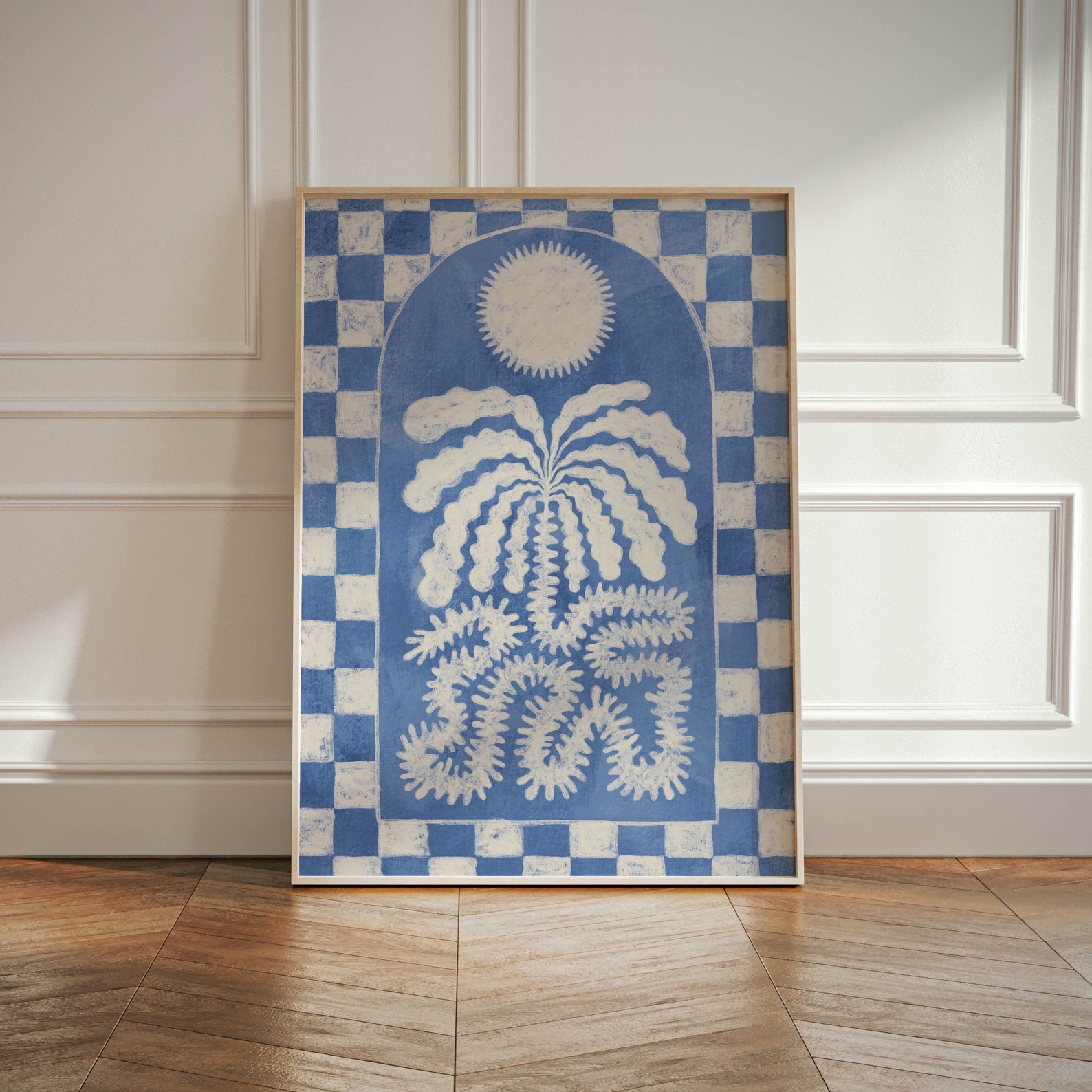 Checkered Palm Tree Print, Palm Trees Abstract Wall Art Neutral ...
