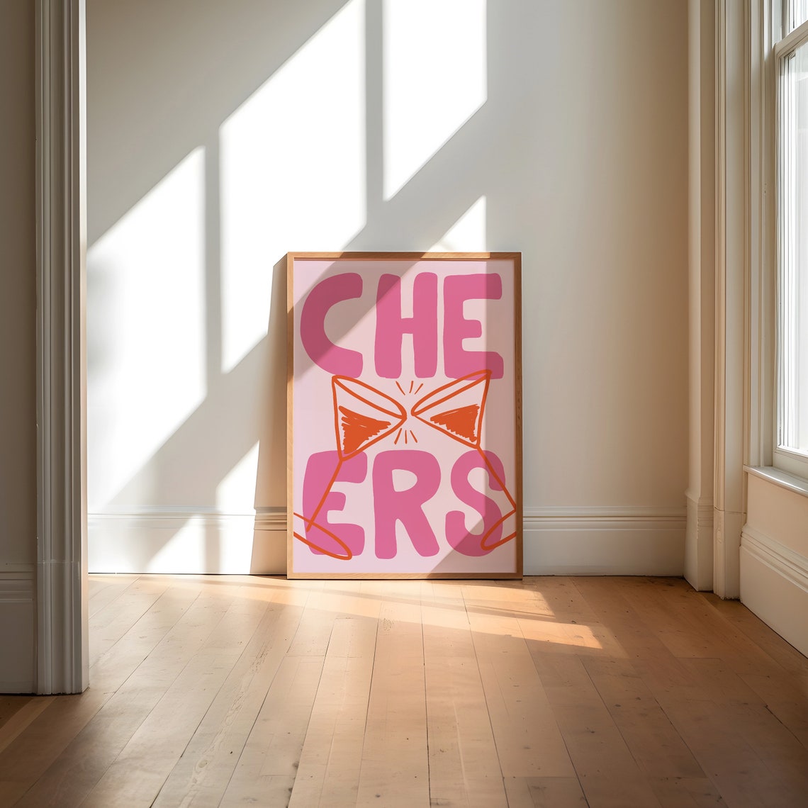 Cheers Print, Wine Glass Cheers Poster, Kitchen Wall Art, Bar Cart ...