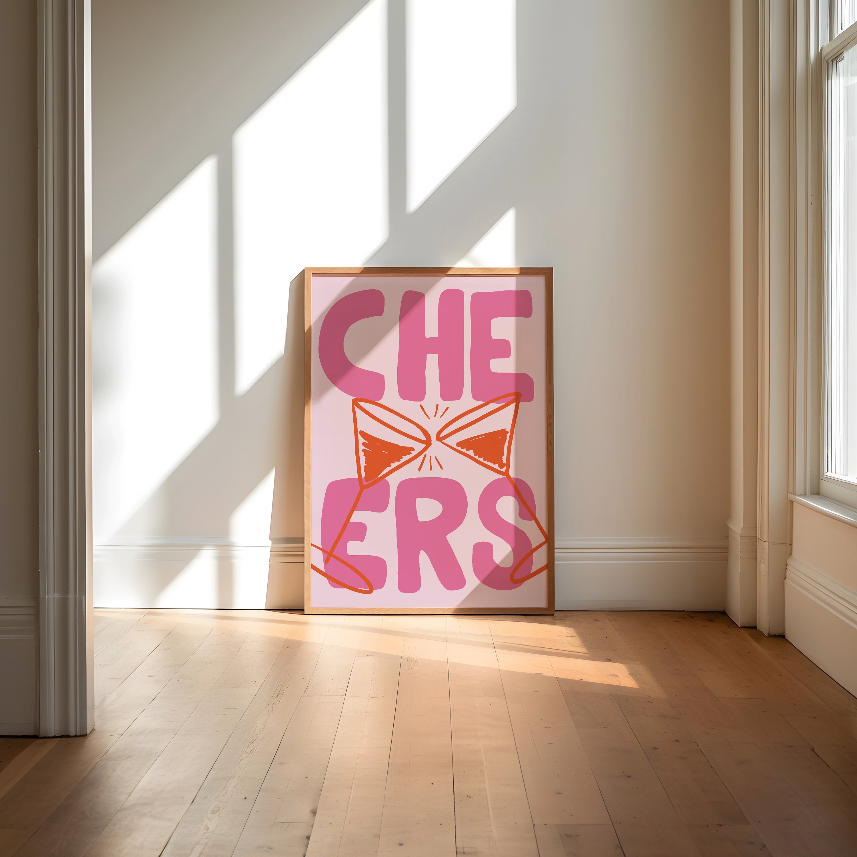 Cheers Print, Wine Glass Cheers Poster, Kitchen Wall Art, Bar Cart ...