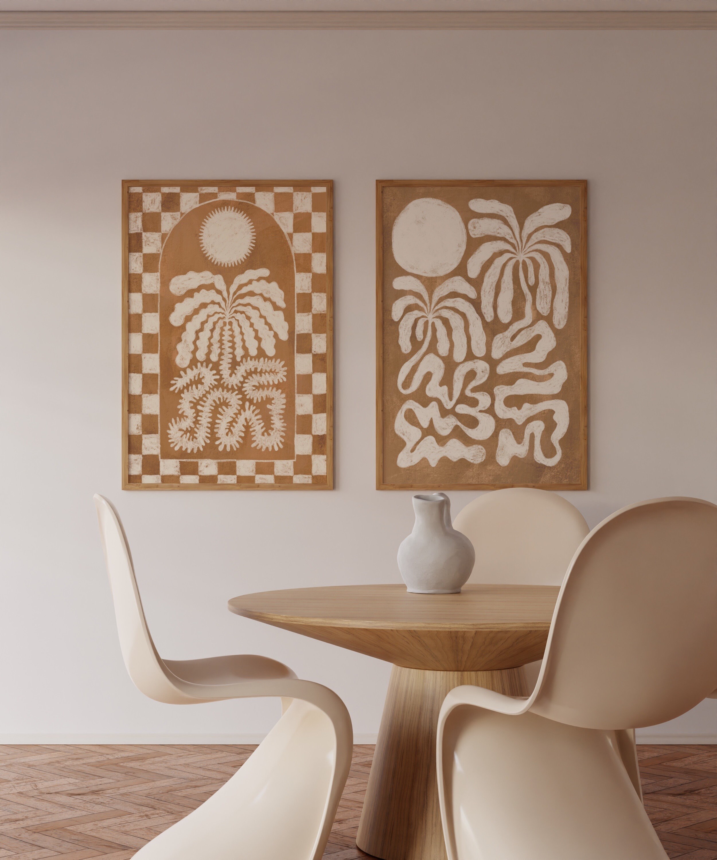 Checkered Palm Tree Print, Palm Trees Abstract Wall Art Neutral ...