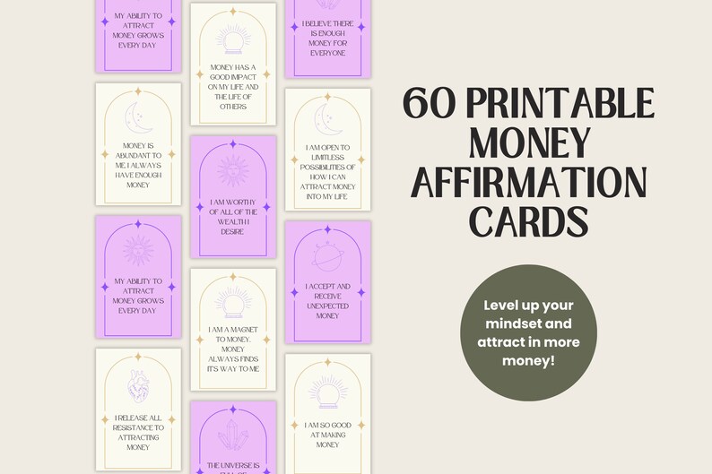 Set of 60 Money Affirmation Printable Cards | Digital Download | Money ...